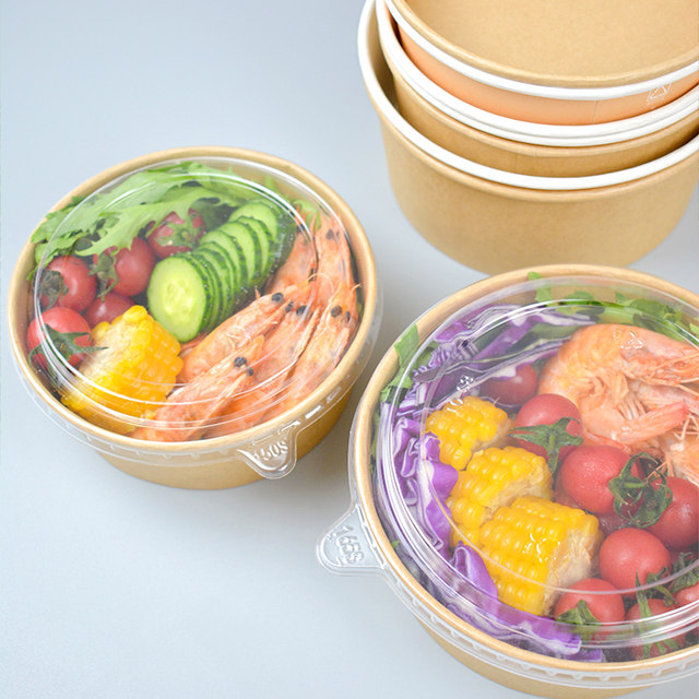 Disposable kraft paper bowl packing box round fruit salad bowl taro ...