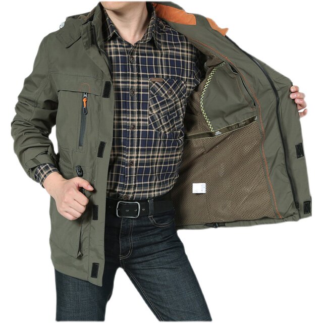 Spring Men's Mid-Length Jacket 2024 New Removable Hood Outdoor Casual ...