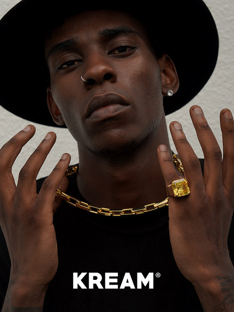 KREAM BASIC CHAIN Fang buckle hip -hop necklace men's European and American popular ins/ silver ...