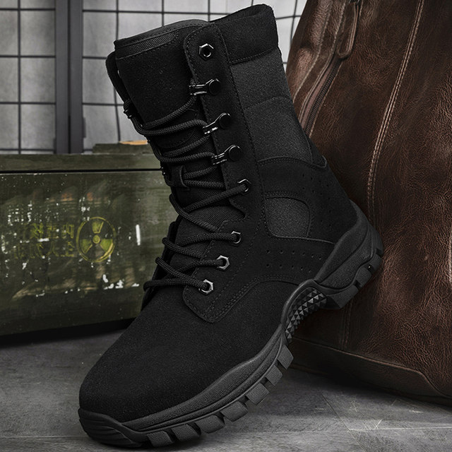 Brown combat military fan training boots men's inner heightening non ...