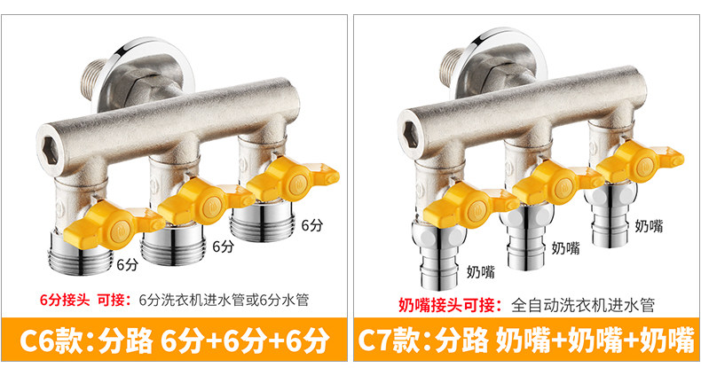 One-in, two-out and three-out split taps installed in the wall ...