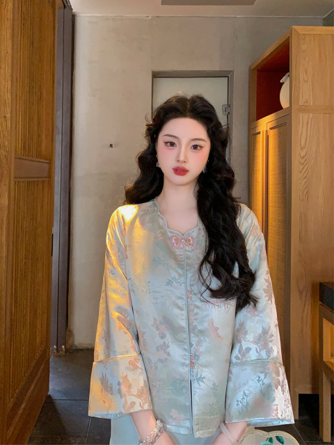 Lujin homemade pink green petal collar early spring new Chinese girl ...