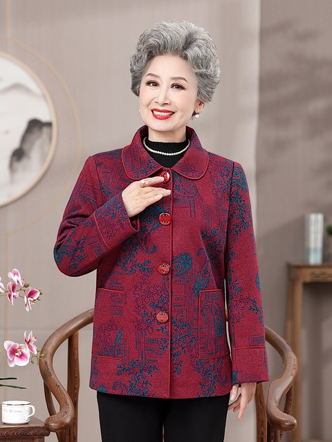 Grandma autumn and spring clothes lapel coat cardigan elderly autumn ...