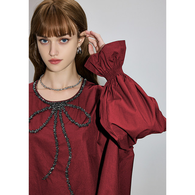 DFVC Angra Red French Cotton Shirt Skirt 2024 Autumn New Beads Bead Fun ...