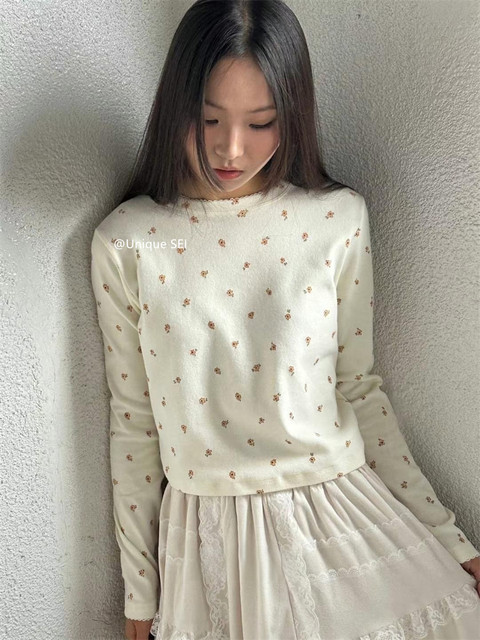 Unique sei Korean version of simple tooth edge small floral short ...