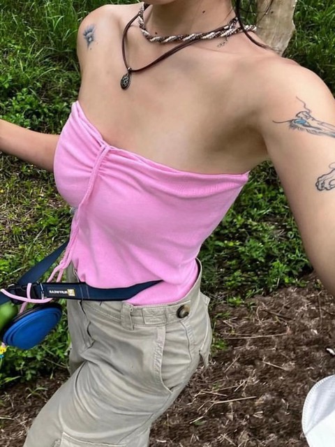 Unique SEI Korean version simple sexy cute slim pink halter neck strap ...