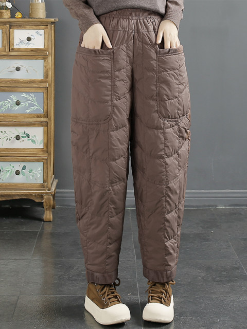 Qianqiu Feiyan solid color thickened down pants for women wearing 2025 ...