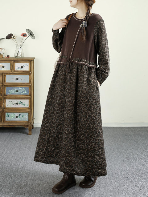 Qianqiu Feiyan Literary Floral Dress Women's 25 Autumn New Loose Waist ...
