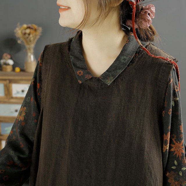 Qianqiu Feiyan retro fry linen sleeveless dress women autumn new loose ...