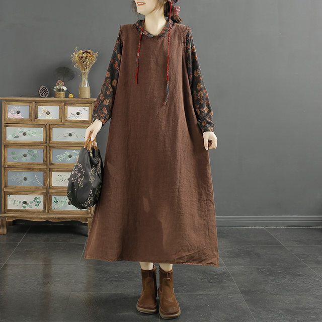 Qianqiu Feiyan retro fry linen sleeveless dress women autumn new loose ...