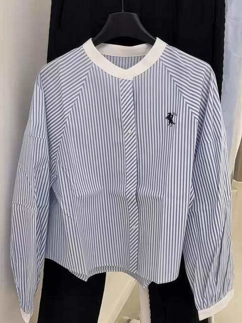 Pony logo embroidered striped blue shirt for women in spring niche wear ...