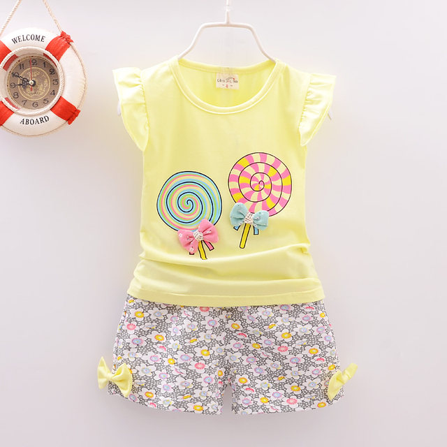 Girls' Set Summer Children's shorts Two -piece 3 -piece 3 ocean qi ...