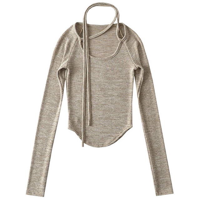 Pure wanton style sexy hanging neck ribbon long -sleeved long -sleeved ...