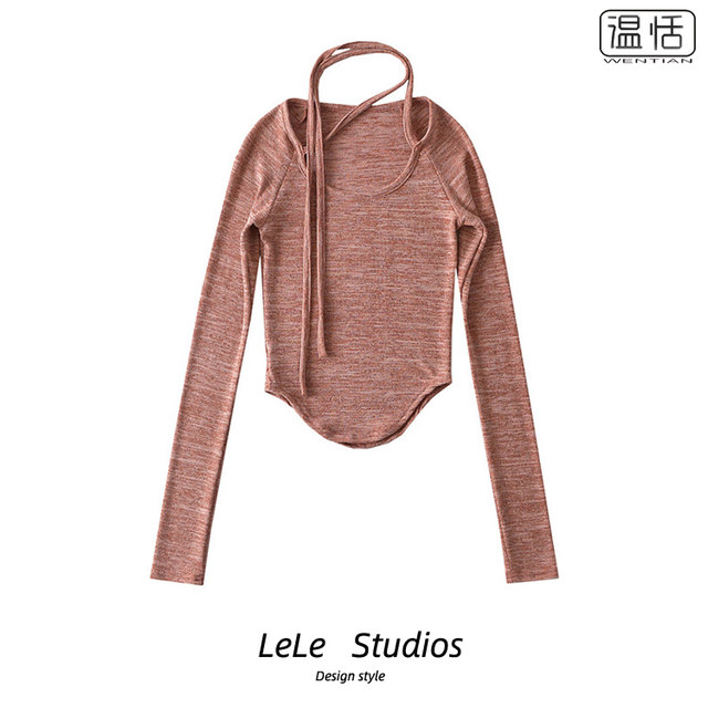 Pure wanton style sexy hanging neck ribbon long -sleeved long -sleeved ...