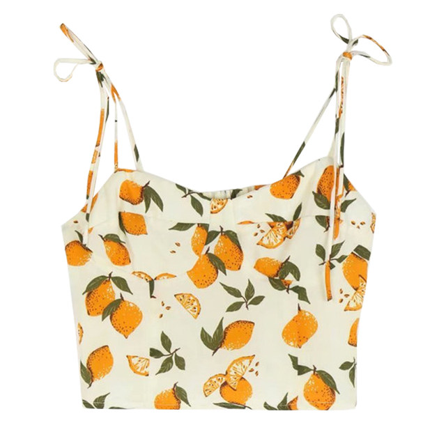Design niche lemon print shoulder strap beach high waist exposed waist ...
