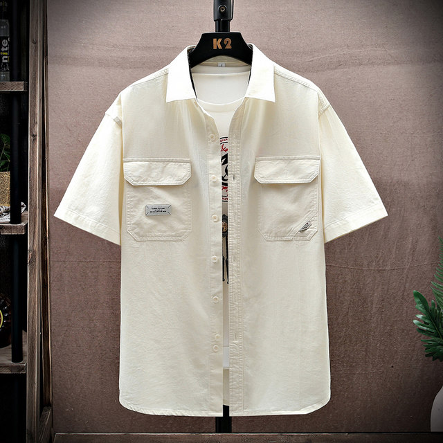 Summer workwear denim shirt men's short-sleeved casual loose inch shirt ...