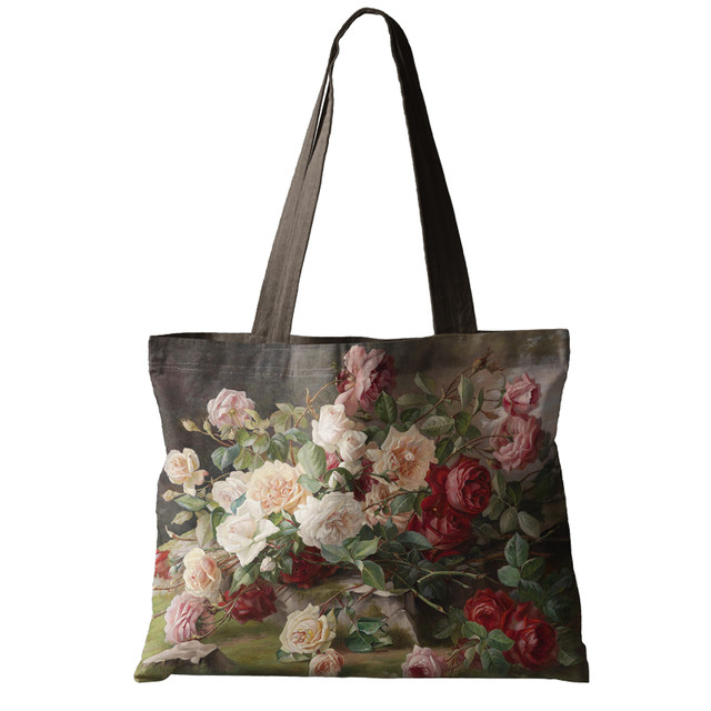 Ancient Oil Painting Rose Flower Classic Horizontal Zipper Cloth Bag ...