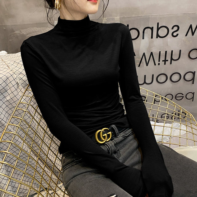Autumn and winter modal base shirt for women half turtle neck long ...