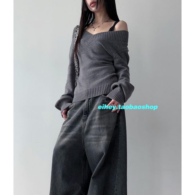 eihey eh retro, lazy wind V -neck elastic slim leisure versatile ...