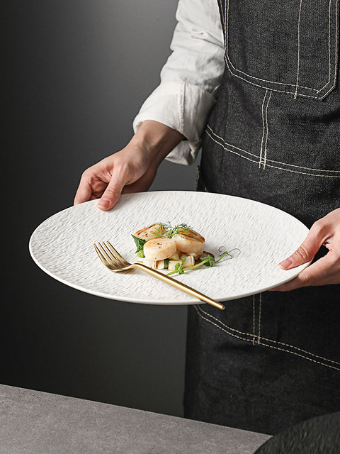 Ceramic steak plate, high-end western food plate, round plate, home ...