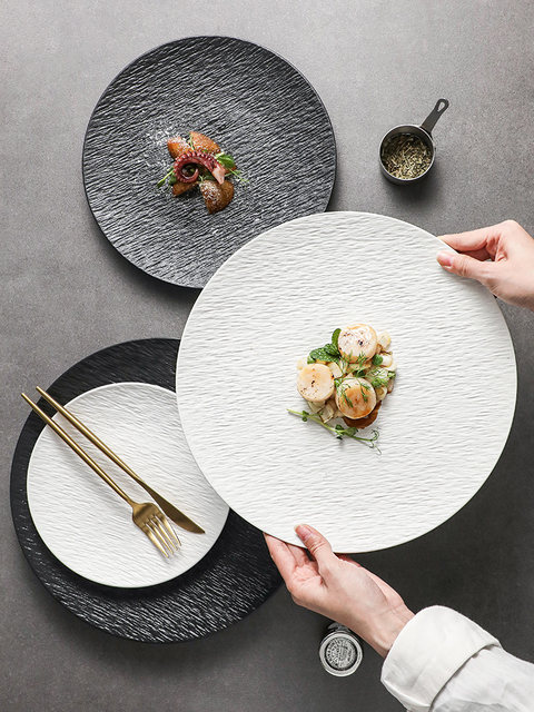 Ceramic steak plate, high-end western food plate, round plate, home ...