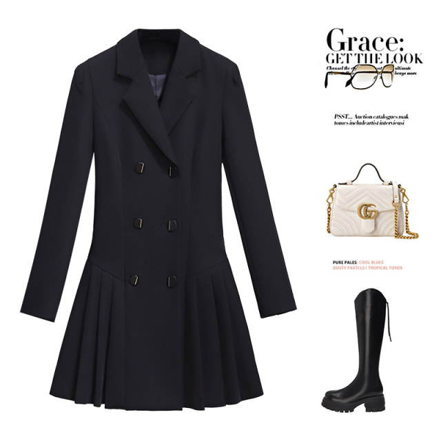 High-end super good-looking black suit dress 2024 autumn and winter new ...