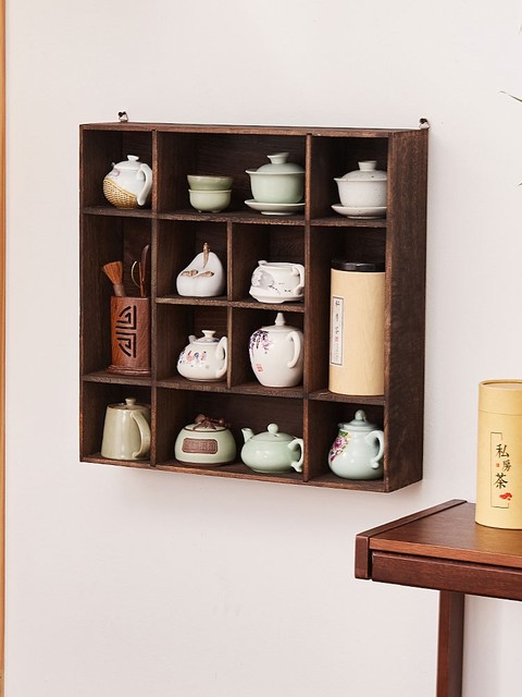 Solid wood tea set Chinese multipoles wall wall -hung storage Bogu ...