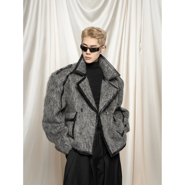 DBWDoublewin24FW Casual Elegant Shoulder Pad Jacket Men's Short Woolen ...
