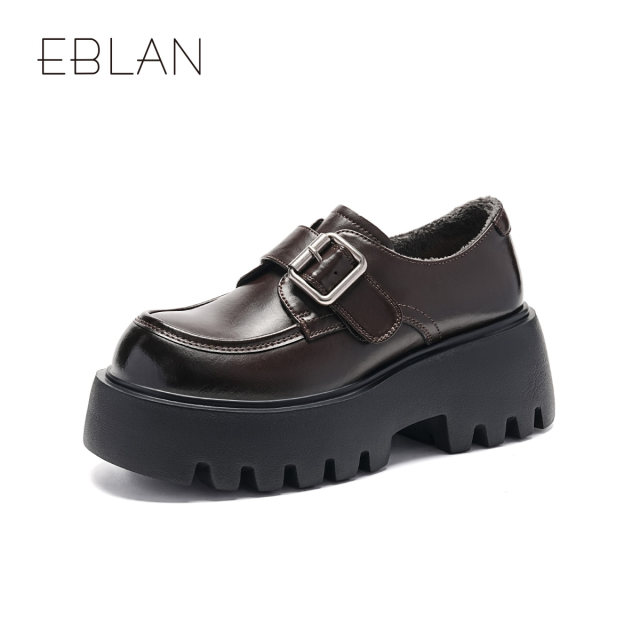 EBLAN/Yiban thick-soled heightening loafers 2025 winter new British ...
