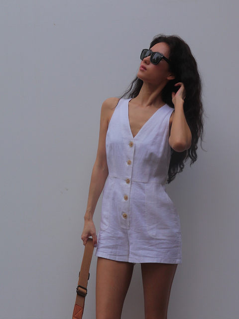 White linen jumpsuits pure cotton jumpsuits cotton linen vest shorts ...