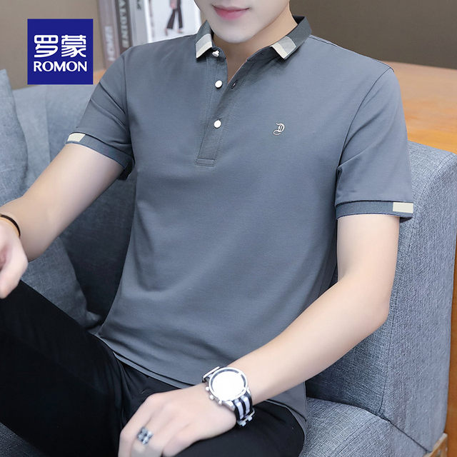 Romon pure cotton Polo Shirt Men's New arrival Short-sleeved Casual ...