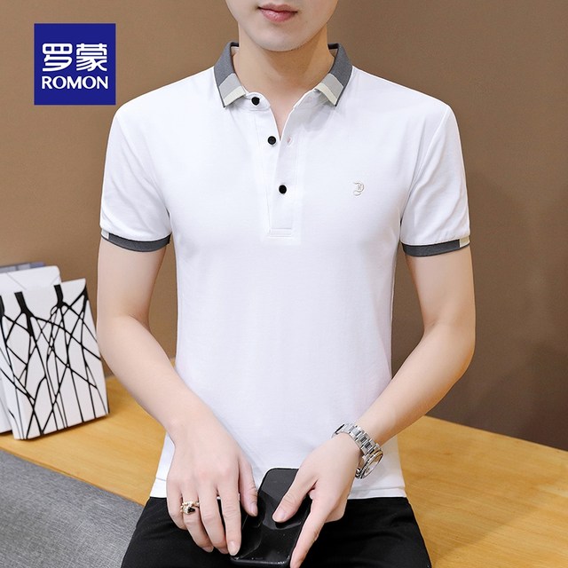Romon pure cotton Polo Shirt Men's New arrival Short-sleeved Casual ...