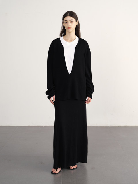 NOEND 24SS 100% wool deep v-neck knitted pullover, lazy and relaxed paper man top