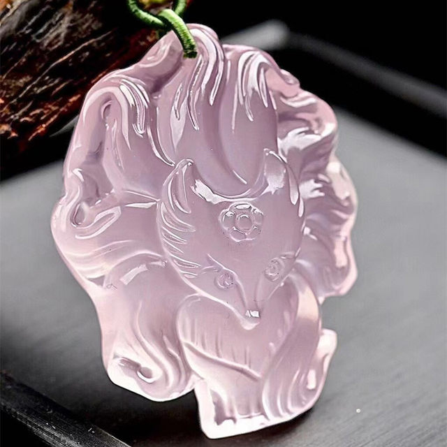 Natural pink crystal nine-tailed fox pendant for women pink crystal fox ...