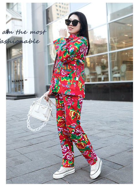Pure Cotton Northeastern Floral Cloth Clothing Retro Long Pants Suit ...