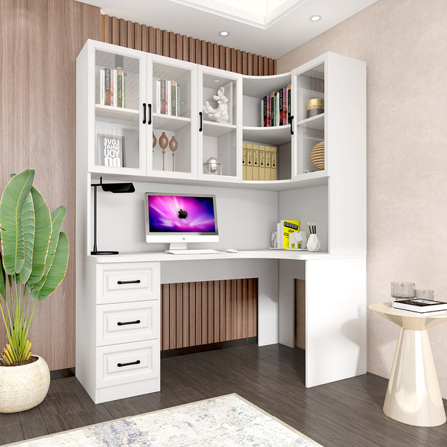 Corner desk bookshelf combination bookcase desk all-in-one computer ...