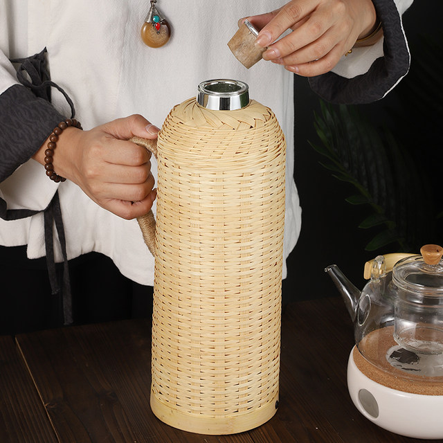 Wami old-fashioned bamboo retro hot water bottle household thermos bottle thermos kettle glass ...