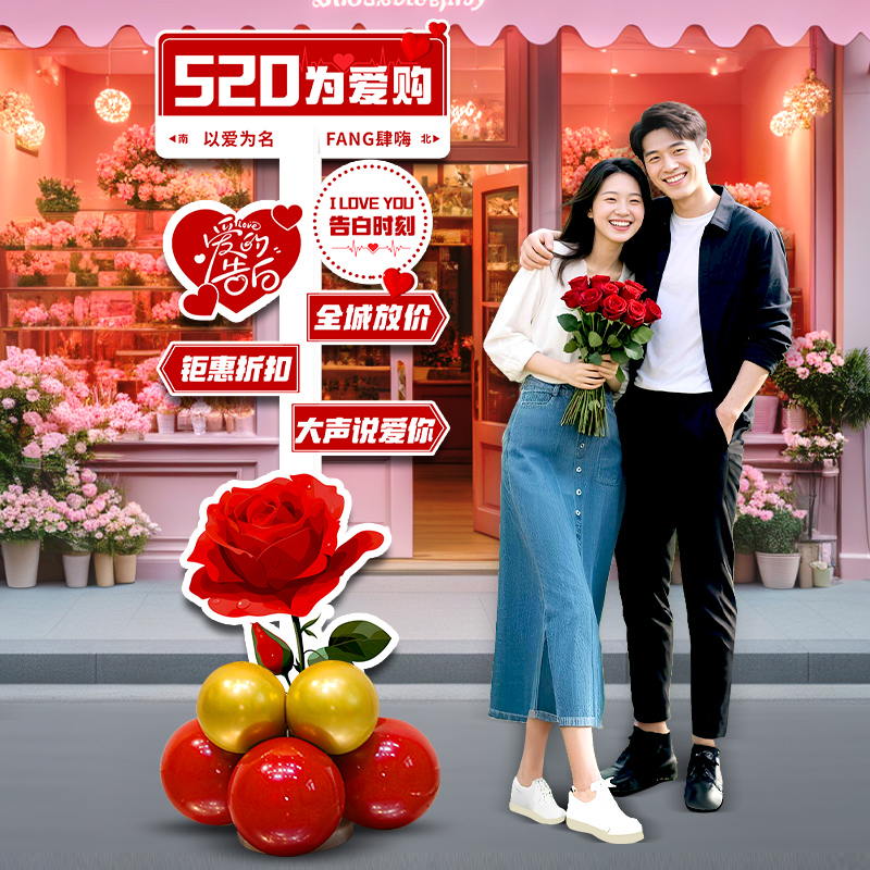520 Valentine's Day Romantic Balloon Column KT Board Decoration Shopping Mall Blind Date Scene ...