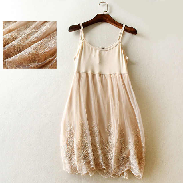 Skirt girl spring and summer dress in the long embroidery lace inner ...
