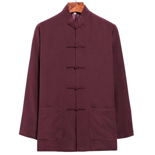 Mulberry silk Tang suit men's autumn clothing middle-aged and elderly ...