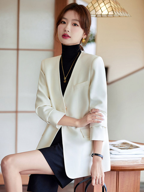 Collarless white suit jacket for women spring and autumn 2024 new style ...