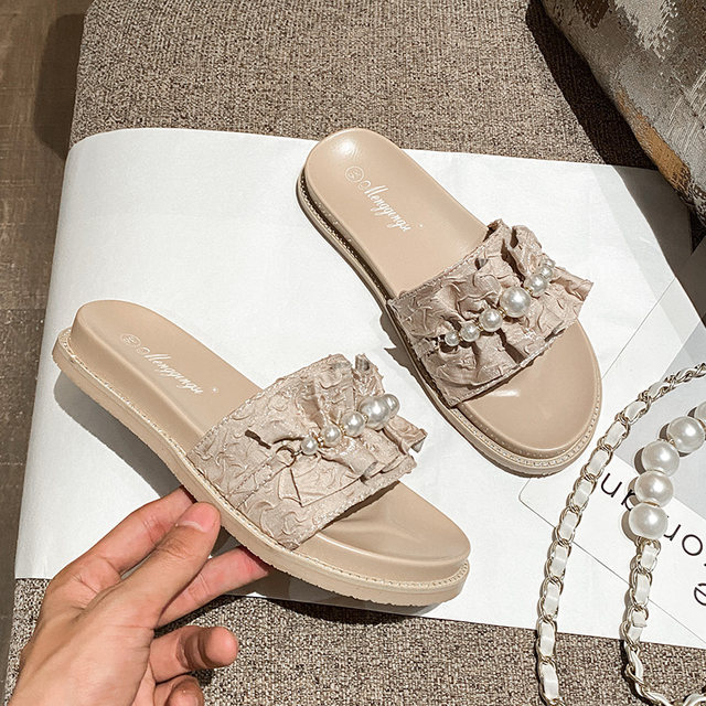 Thick-soled one-word slippers for women to wear ins trendy soft-soled ...