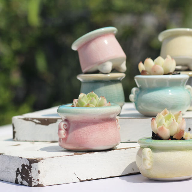 New ice cracked ceramic succulent flower pot mini thumb pot cute ...