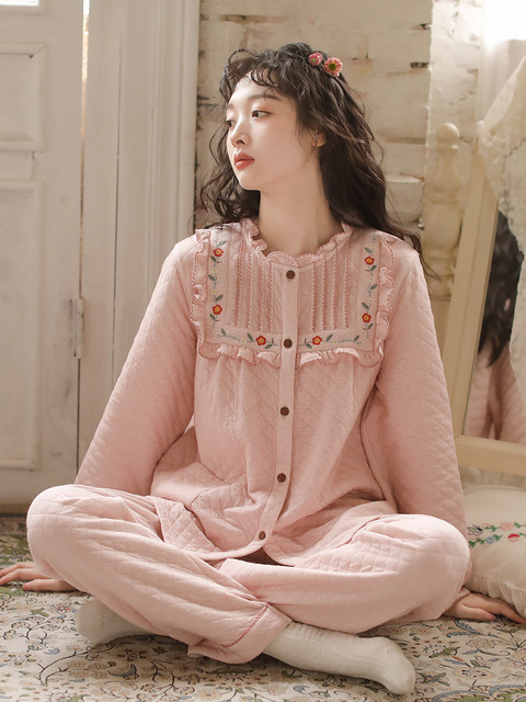 Sweet high-end pajamas for women in autumn and winter new pure cotton ...