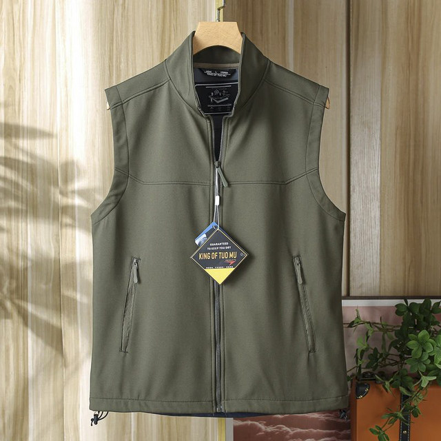 Soft shell plus velvet men's vest autumn and winter outdoor stand-up ...