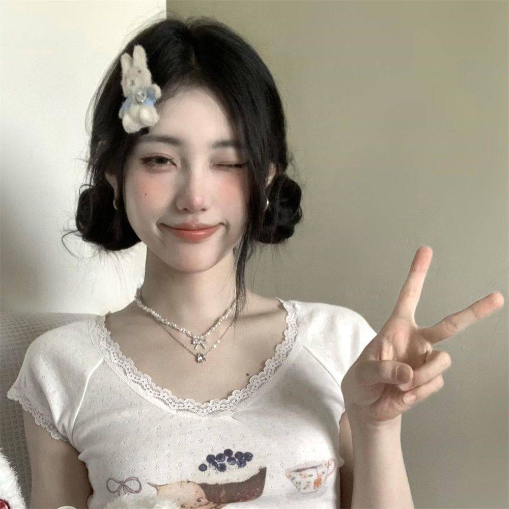 Japanese and Korean plush bunny cute hairpin sweet cartoon bangs side ...