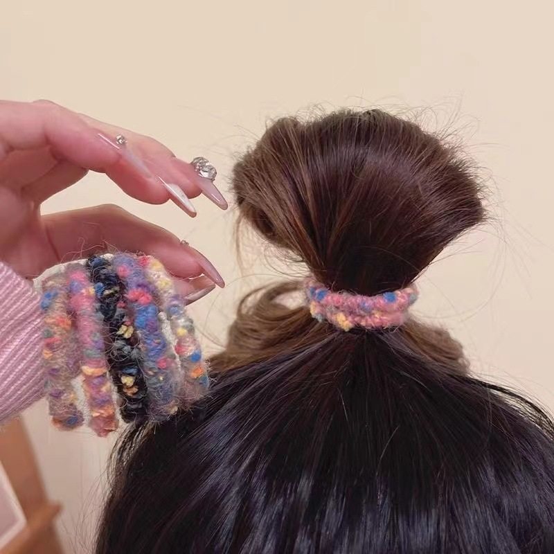 Korean autumn and winter warm colorful wool hair ropes and high elastic ...