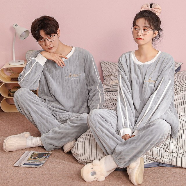 Autumn and winter coral velvet pajamas for couples thickened and velvet ...