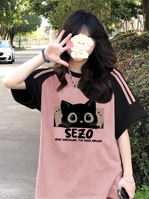 American Retro Three-Stripe Raglan Short-Sleeve T-Shirt for Girls ...