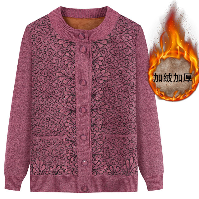 Elderly grandma sweater cardigan velvet thickening mother autumn and ...